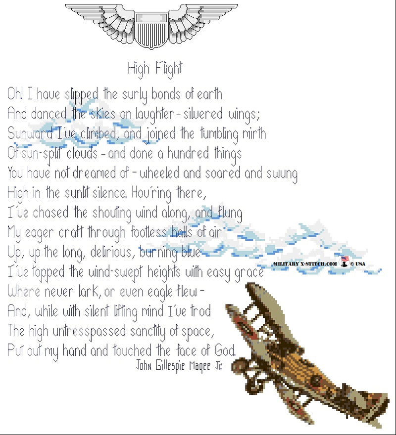 High Flight Poem with Biplane PDF – Military XStitch Com